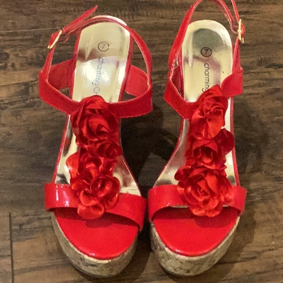 Charming Charlie | Shoes | Charming Charlie Red Wedge Heels Size 7 ...